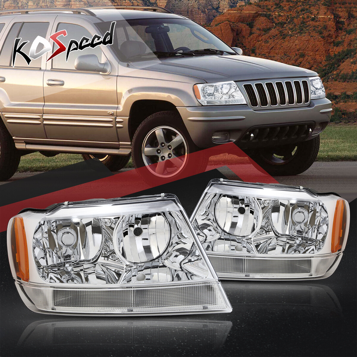 Chrome Housing Amber Corner Signal Headlights for 99-04 Jeep Grand ...