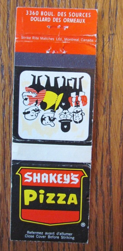 SHAKEY'S PIZZA MATCHBOOK COVER: DOLLAR DES ORMEAUX, QUEBEC EMPTY ...