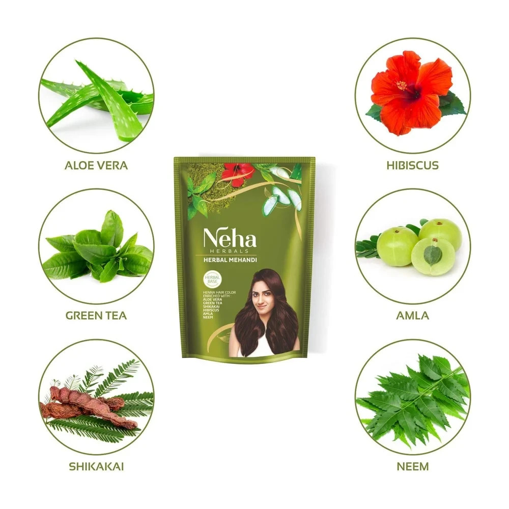 Neha 100% Herbal Mehandi, Natural Henna Hair Color, with 10 Natural ...