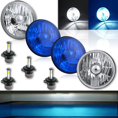 5-3/4" Crystal Clear Headlight Blue Glass Fog Light 20/40w 6K H4 LED ...