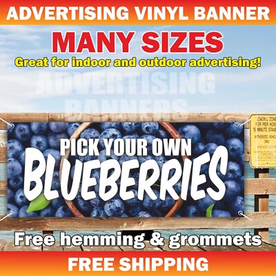 BLUEBERRIES Advertising Banner Vinyl Mesh Sign Fruit Vegetable Berry ...