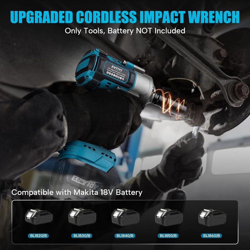 1000N.M(738Ft-Lbs) Cordless Impact Wrench High Torque, 1/2" Power ...