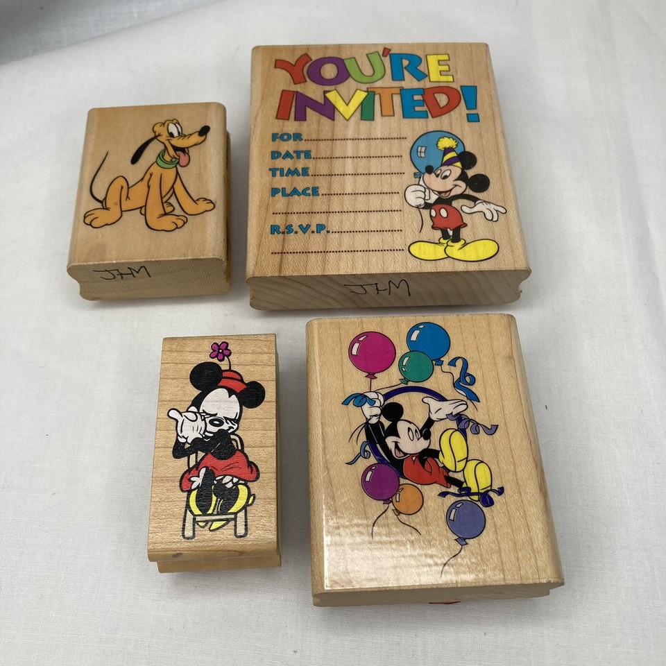 4 Disney Mickey Minnie Mouse Rubber Stampede Stamps Pluto Party You're ...