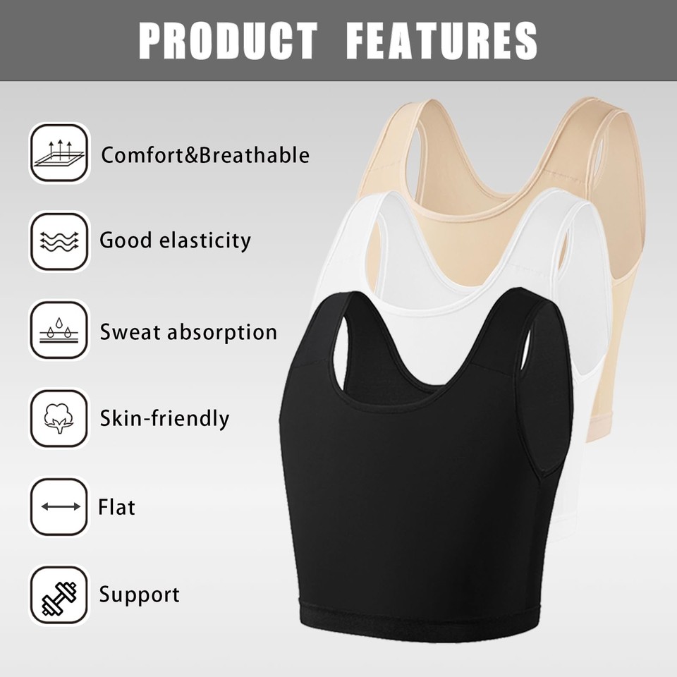 Chest Binder Trans FTM Women Compression Bra Tank Top (B, XL) Black | eBay