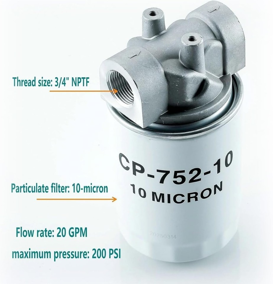 10 Micron Hydraulic Oil Filter 10Micron 3/4" 15PSI 20GPM 200PSI 10 ...