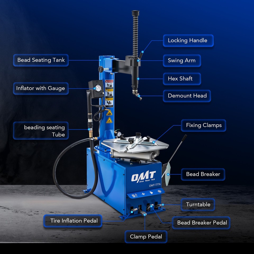 OMT Electric Tire Changer Machine with 2hp All-Copper Motor 10"-24 ...