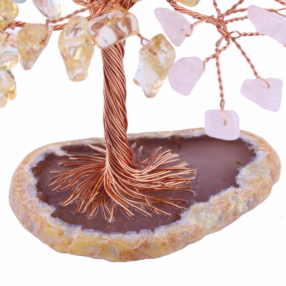 Natural Crystal Tree Copper Money Tree with Agate Slice Base for Luck ...