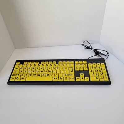 EZ Eyes Large Print Keyboard USB Wired Yellow Keys Tested and Works | eBay