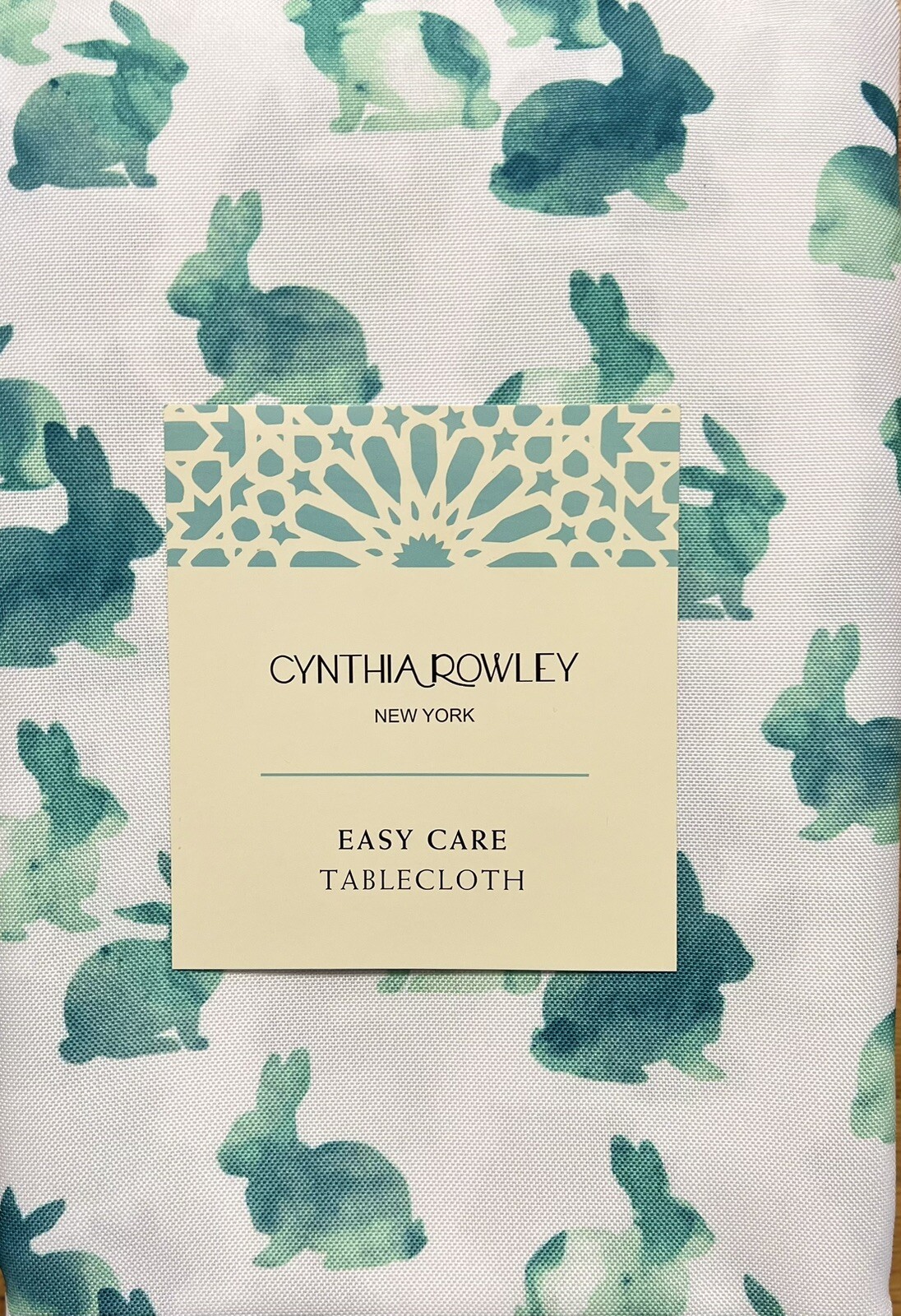 Cynthia Rowley Teal Green Bunny Rabbit Cloth Tablecloth 60” X 84 ...