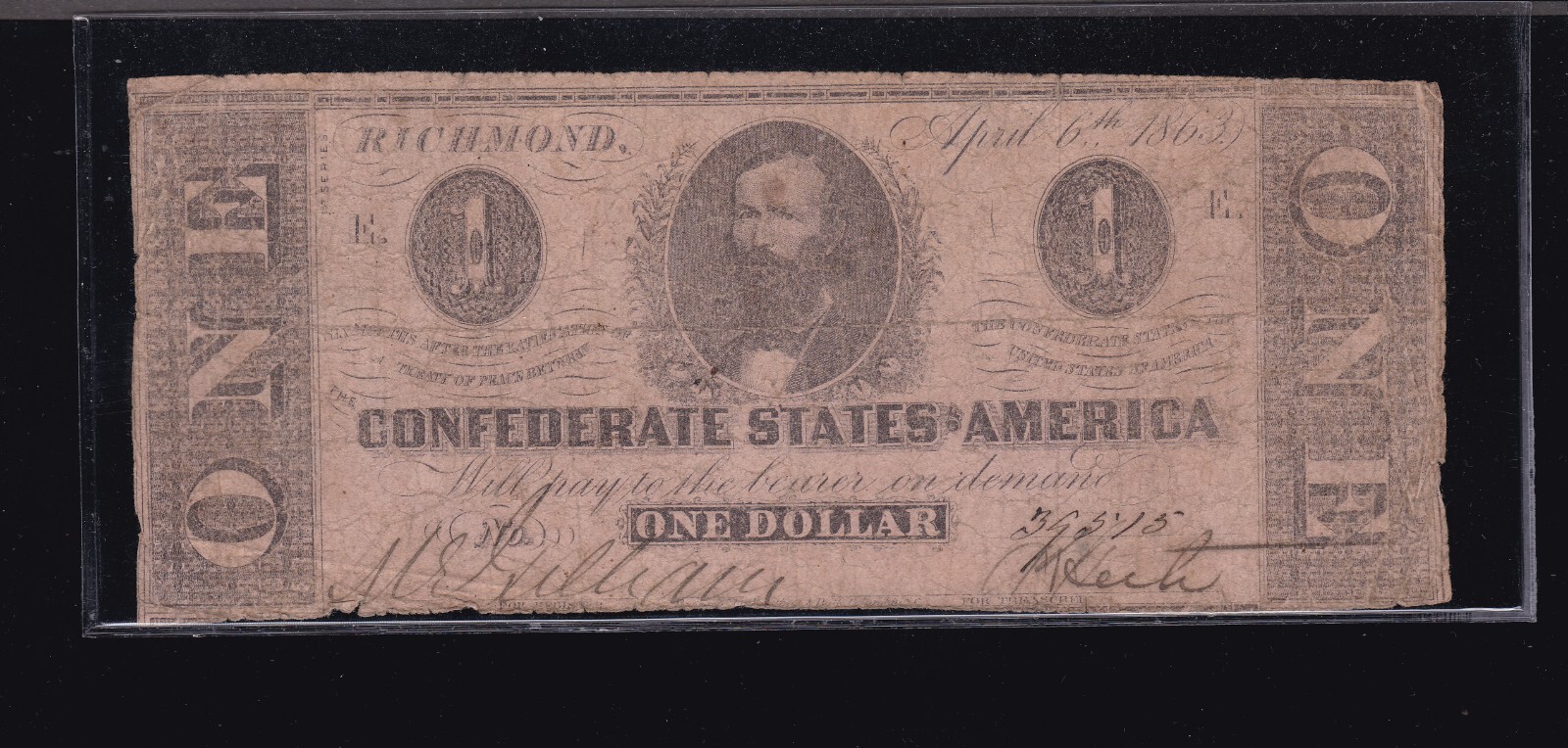 US 1863 $1 CSA T-62 Confederate State Bank Note Fine (515) | eBay