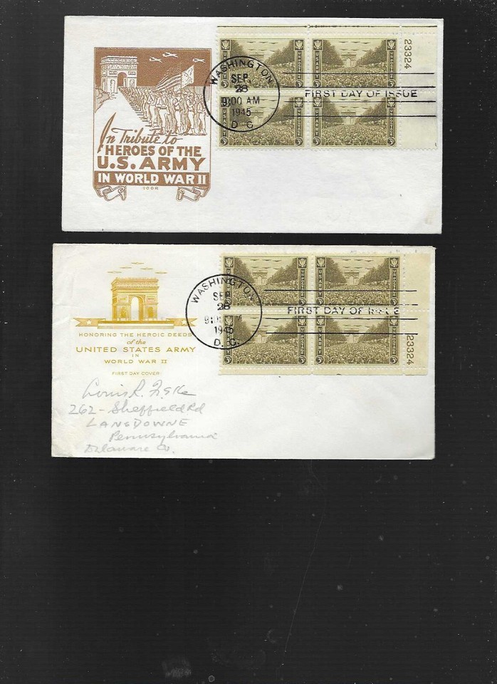 US FDC FIRST DAY COVERS # 934 ARMY 1945 WORLD WAR II LOT OF 5 WITH ...