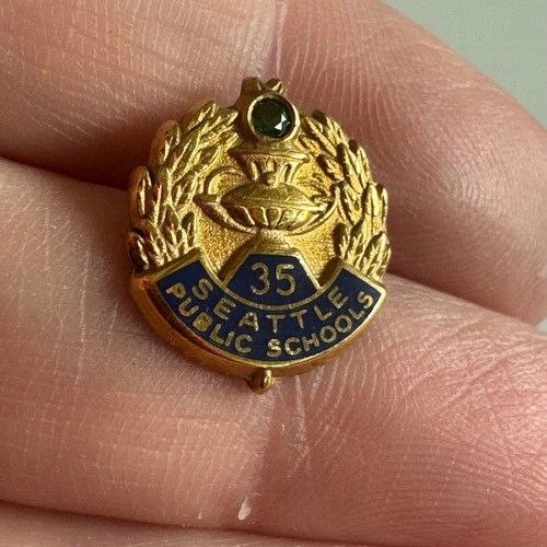 Vtg Seattle Public Schools 35 Year Service Lapel Pin Green Stone Tie ...