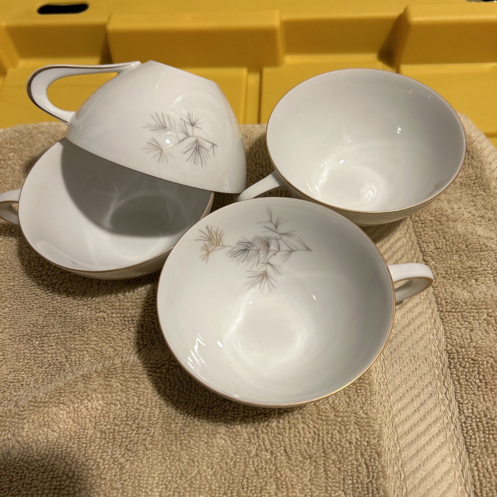 Vintage Sango Fine China Golden Pine Tea Cups Japan MCM - Qty (4) | eBay