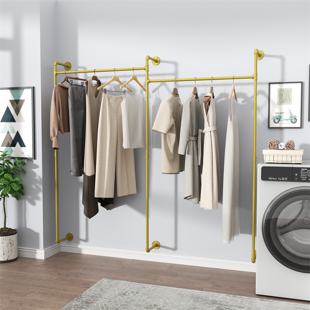 Industrial Pipe Clothes Rail Double Rod Garment Rack Shop Walk-in ...