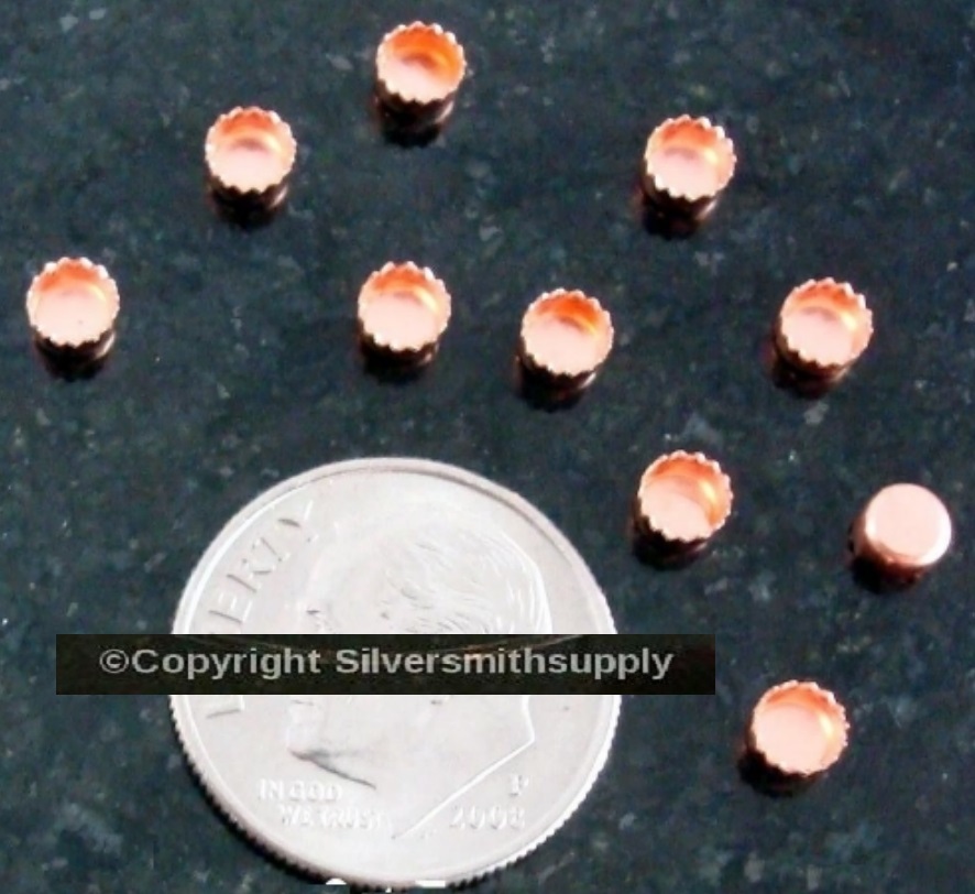 Bezel cups copper 3mm round machine made serrated edge 10 bezel cups ...