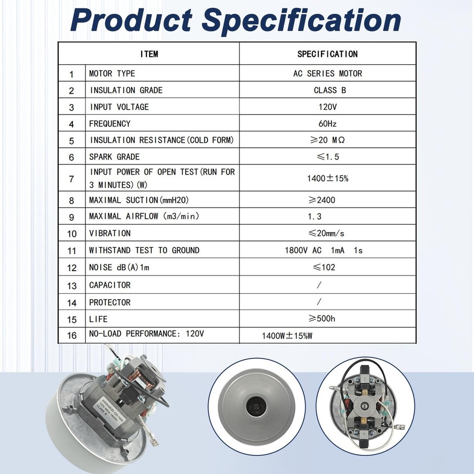 120V Vacuum Motor for ProTeam Backpack and Shop Vac Replacement Parts ...