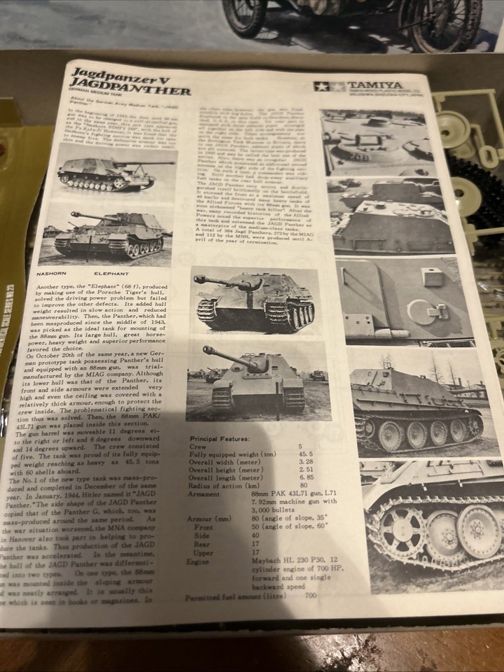 Tamiya 1:35 Kit Motorized WWII German Panther 45 Ton Medium Tank MT224 ...