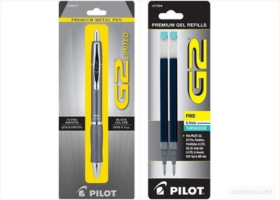 Pilot G2 Limited Metal Gel Pen .7mm Gray Barrel Turquoise Refill Office ...