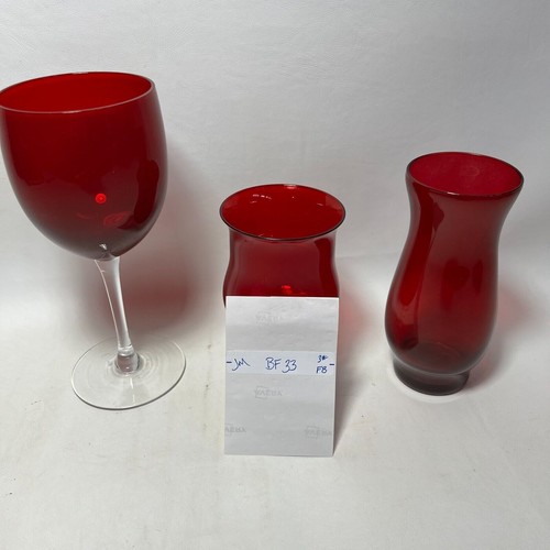 Colony Glass 2 Ruby Red Water Wine Goblets with stem and one vase lot ...