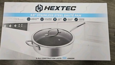 HEXTEC 9.5 Inch 3 Ply Hybrid Stainless Steel Saute Pan w/ Tempered ...