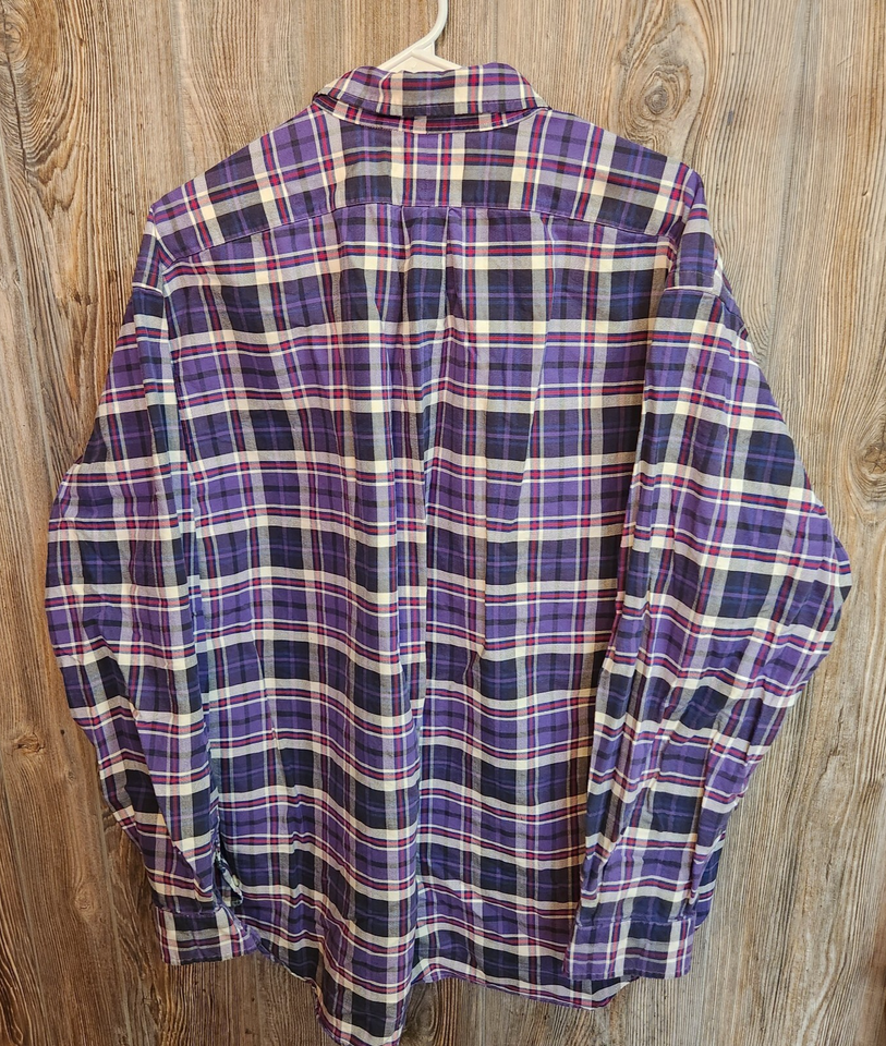 Ralph Lauren "Big Shirt" Long Sleeve Button Size XL Purple & Red Plaid ...