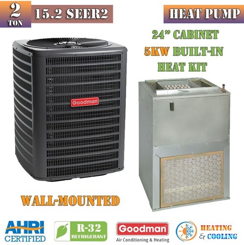R32 Goodman 2 Ton Heat Pump Air Handler System 15.2 SEER2 GLZS4BA2410 ...