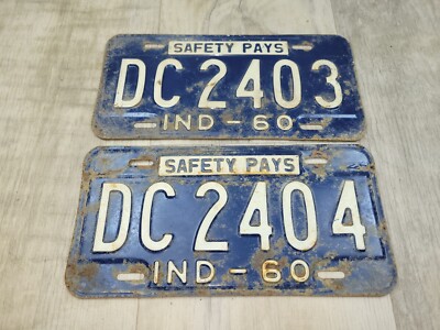 VINTAGE INDIANA LICENSE PLATES IN SEQUENTIAL NUMERICAL ORDER 1960 RARE ...