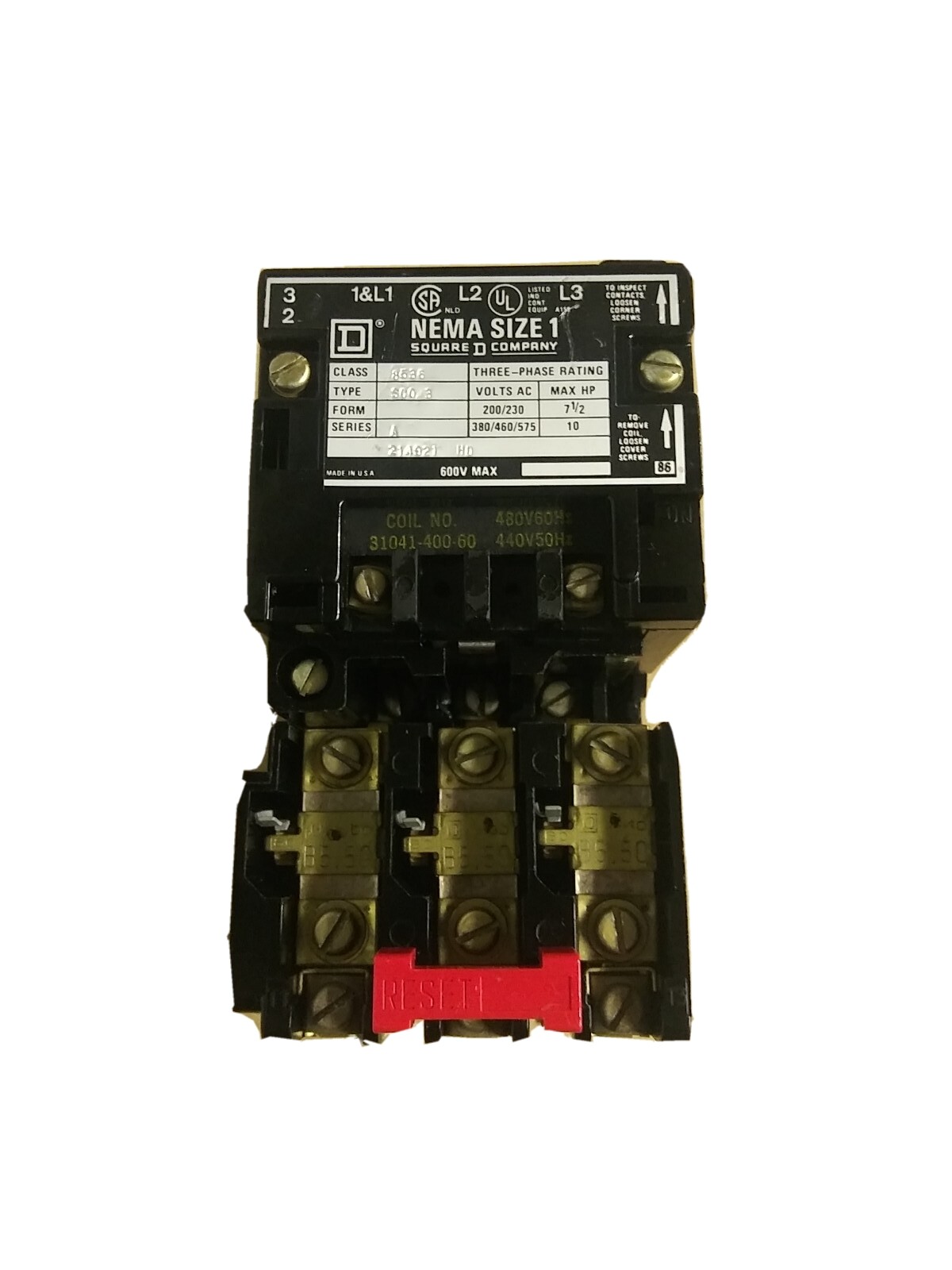 NEW SQUARE D CLASS- 8536 TYPE-SC03 NEMA SIZE 1 SERIES-A COIL- 31041-400 ...