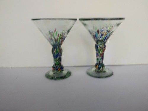 Mexican Mexico Conffetti Martini Cocktail Glasses Hand Blown 6.75" Set ...