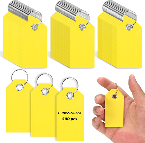 500 Pcs Yellow Paper Key Tags with Rings 1.3X2.7Inch Label Key Chain ...