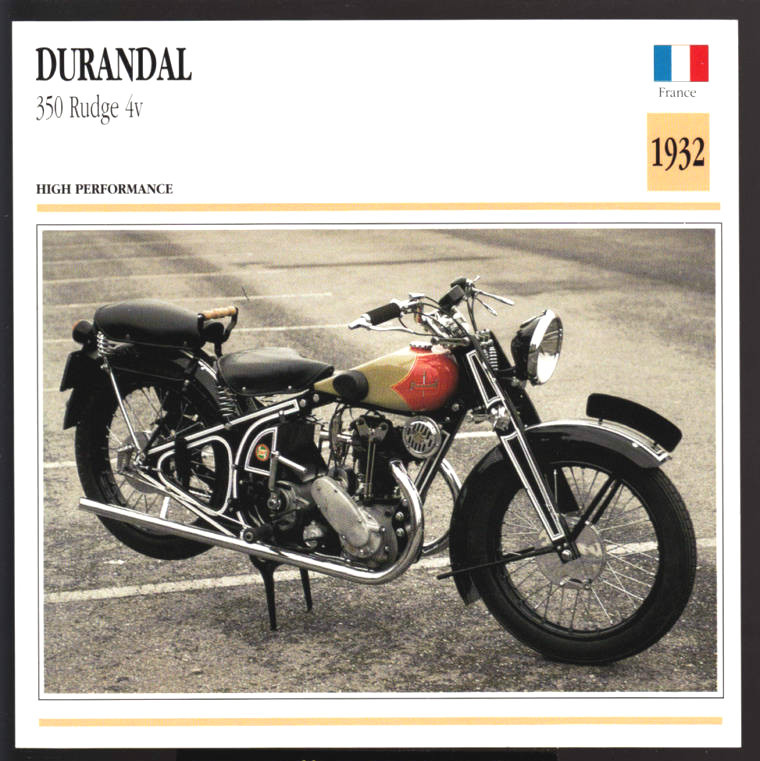 1932 Durandal 350cc Rudge 4v France Motorcycle Photo Spec Sheet Info Stat Card | eBay