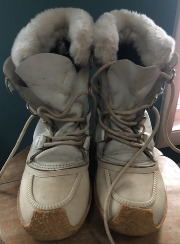 VTG Sorel Chugalug Kaufman White Leather Cream WOOL Lined Winter Boots ...
