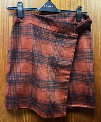 M&S Size 12 Rust Mix Checked Skirt Wrap Round Waist 34” Length 21 ...