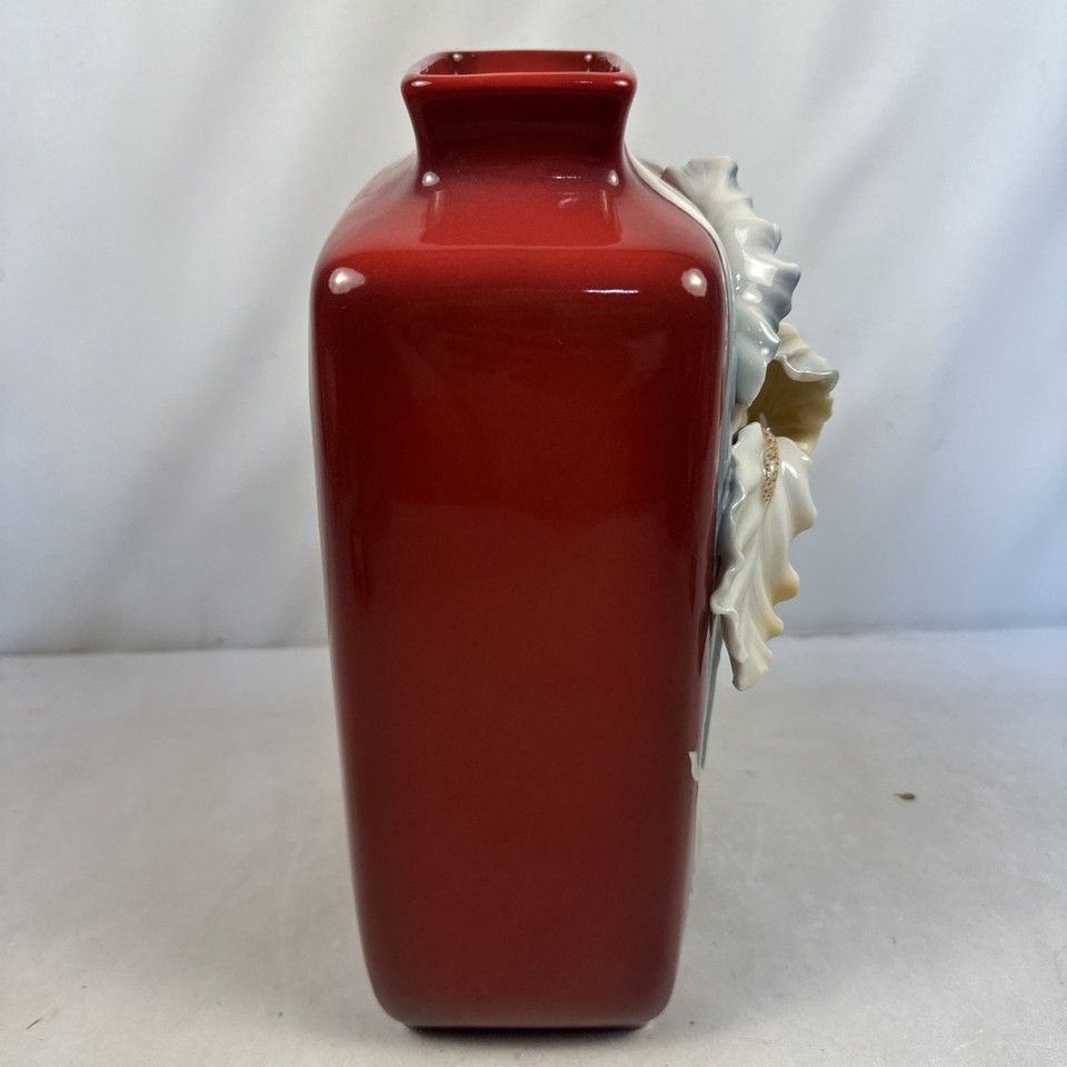Franz Iris Wall Vase Red Porcelain 3D Flower Relief by C. Shen 10” Art ...