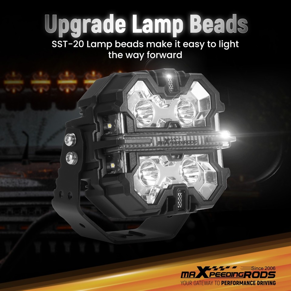 LED Driving Light Pods 5" White Amber DRL Spot Side Shooter Off Road ...