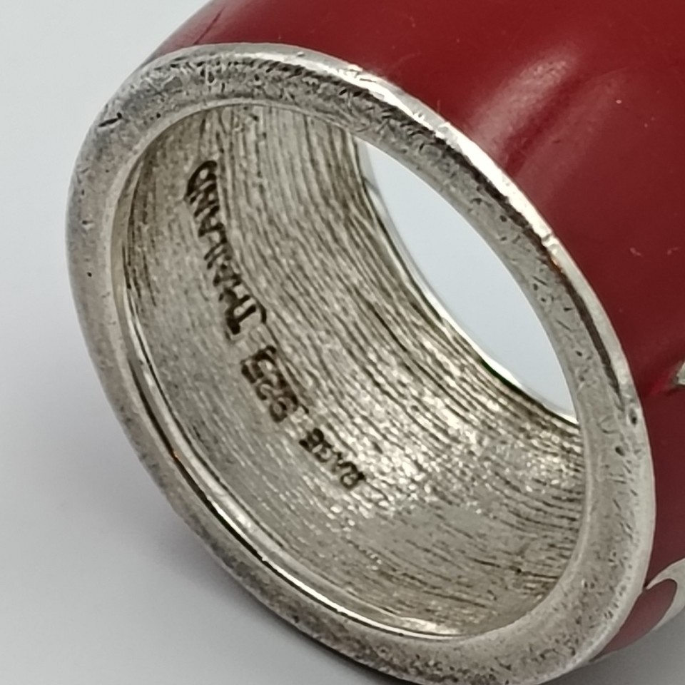 Vintage RAGE Sterling Silver 925 Red Enamel Wide Cigar Band Ring Sz 8 ...