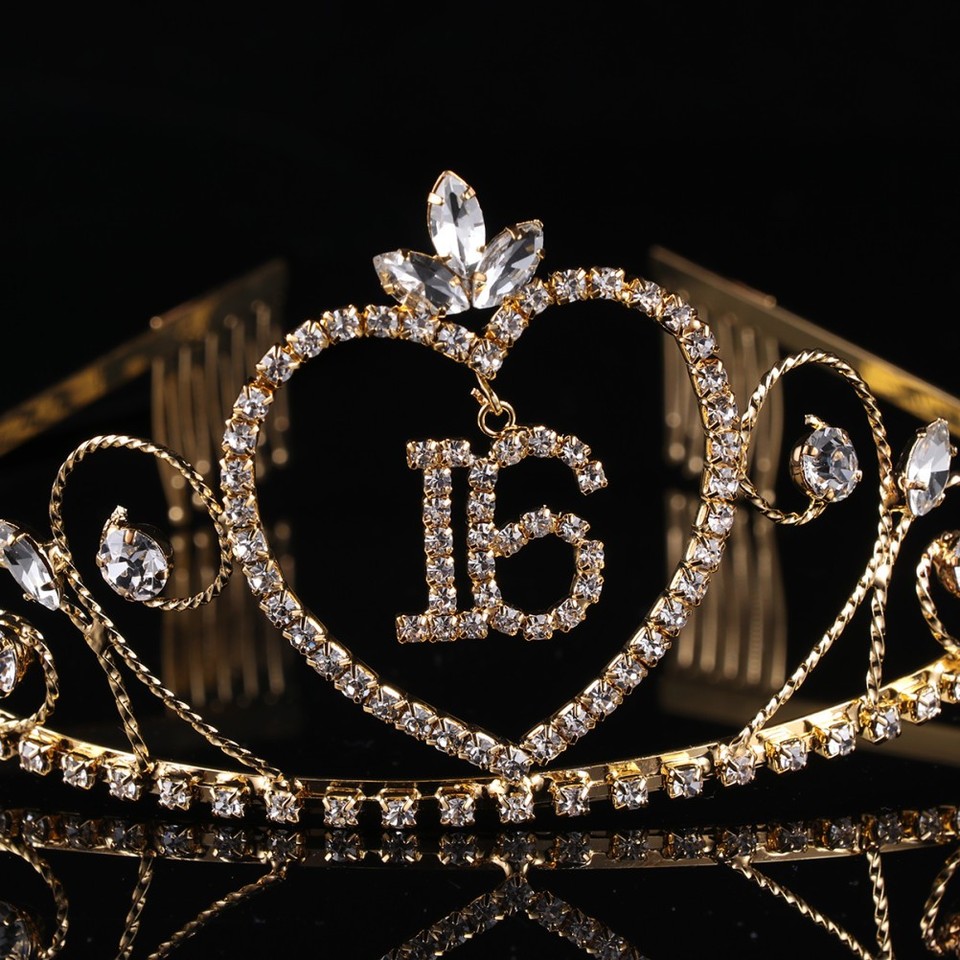 2 pcs 16 Years Old Birthday Crown Alloy and Rhinestone Number Comb ...