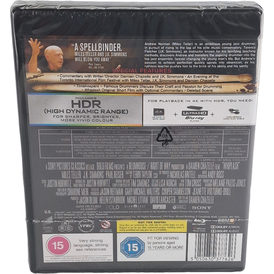 Whiplash 4K Ultra HD + Blu-ray 2014 Miles Teller, J.K. Simmons Zone ...