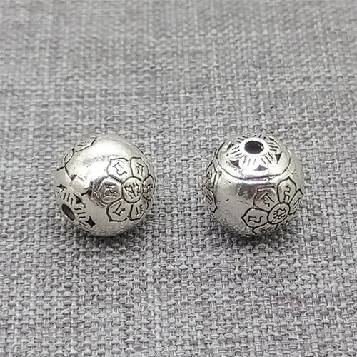 2pcs of 925 Sterling Silver Om mani padme hum Round Beads Lotus Design ...