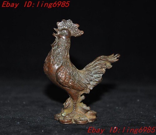 3.4" Chinese Ancient bronze auspicious Feng Shui animal Chick Rooster ...