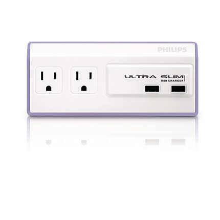 Philips Ultra Slim Multiple Outlet With 2 AC Outlets and 2 USB Ports ...