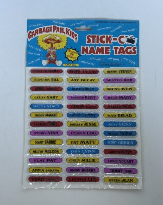 Vintage 1986 GPK Garbage Pail Kids Stick-On Name Tags Puffy Stickers ...