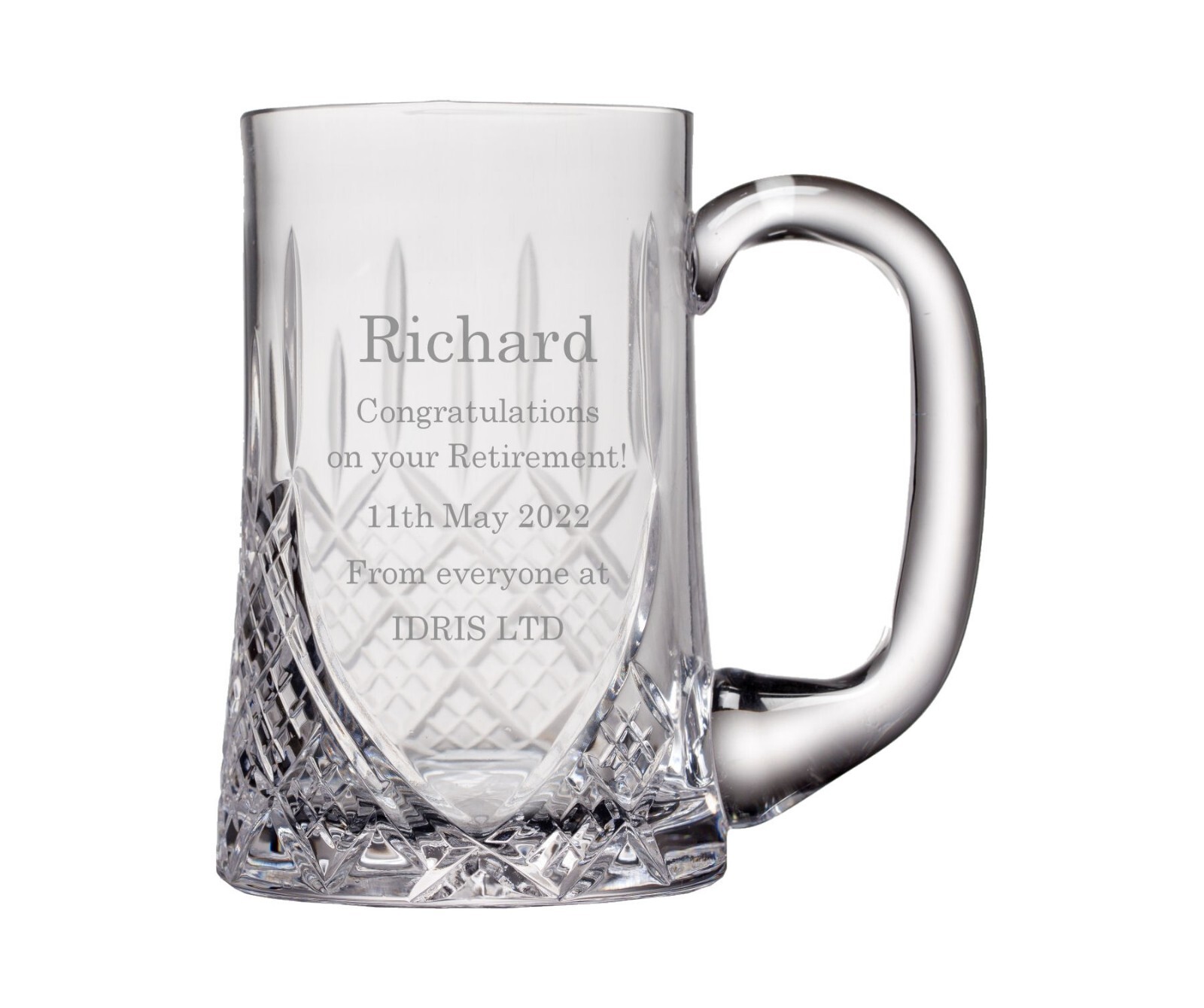 Personalised Engraved Cut Crystal 1 Pint Glass Tankard - Retirement ...