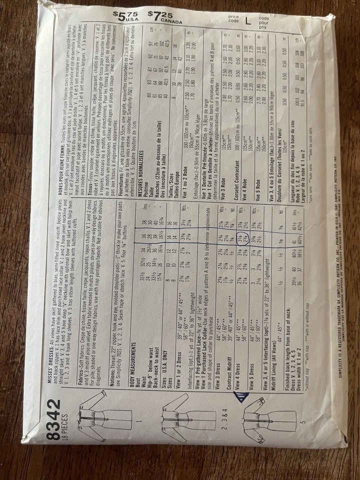 Vintage Simplicity Pattern 1980's Fitted Waist Dress Rocker # 8342 CUT ...