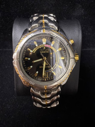 🛡️ Seiko Kinetic Sports 100 Watch 5M42-0B09 – Black & Gold Dial | Power ...