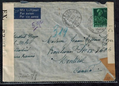 WWII Triple Censor Cover Bermuda, Germany, & Canada Censor Tape VERY ...