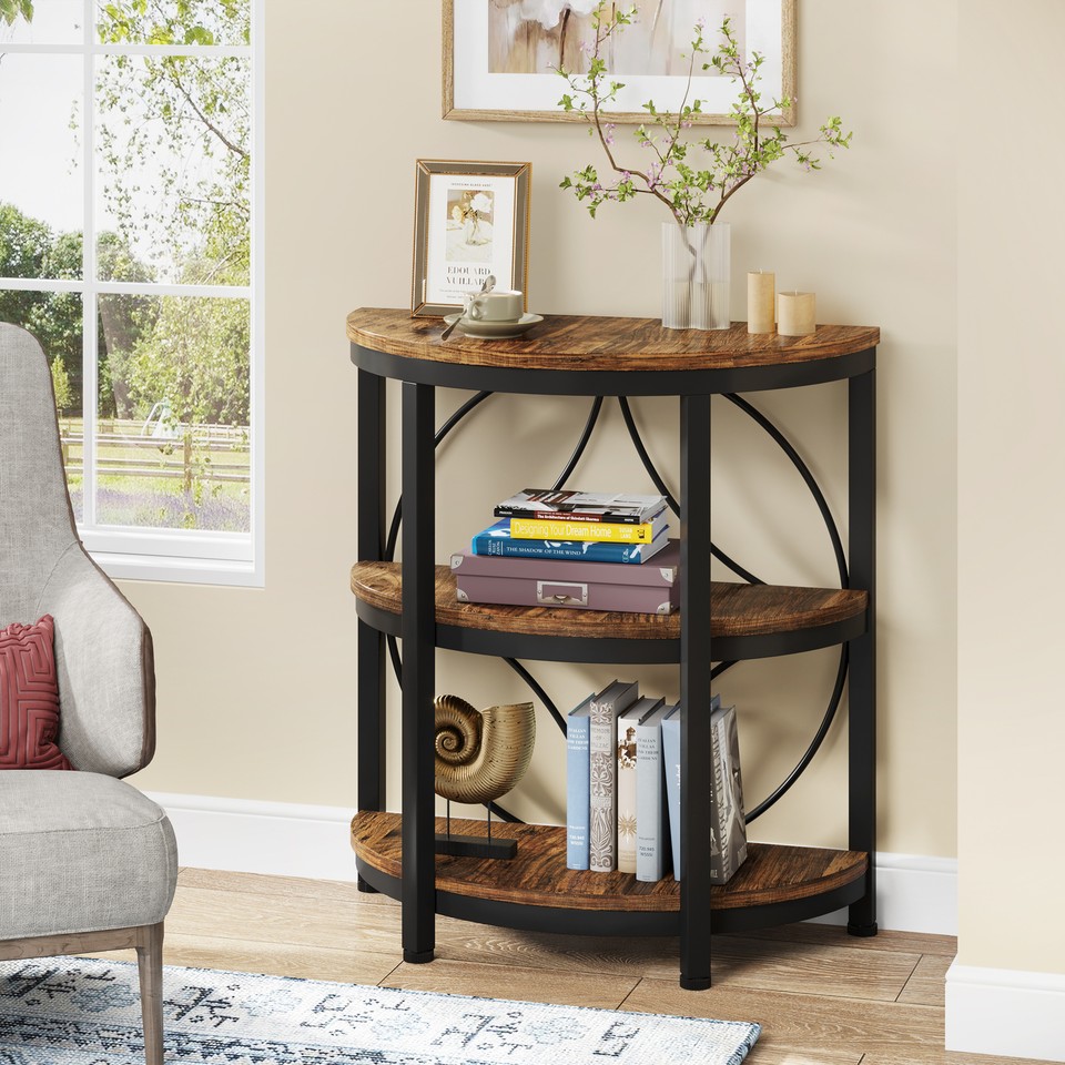 3-Tier Semi Circle End Table Sofa Side Table Chairside Table with ...