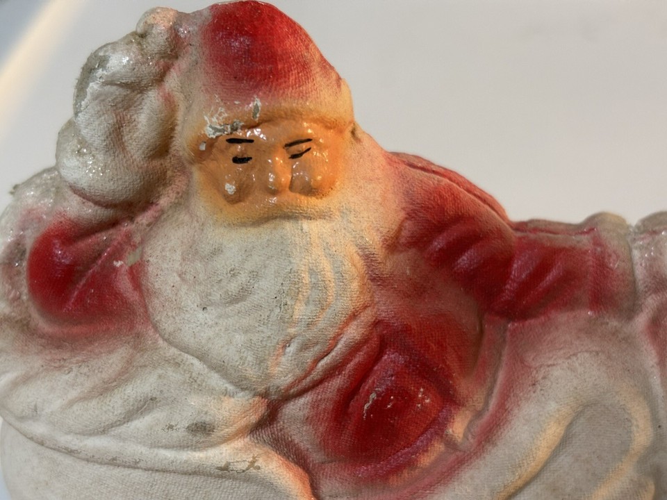 Rare PULP SANTA CLAUS SLEIGH FLYING REINDEER Vtg CHRISTMAS ANTIQUE ...