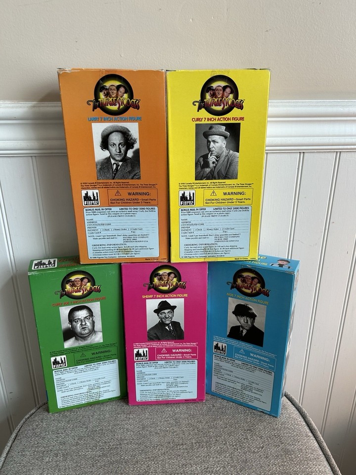 The Three Stooges 7” Figures Curly Joe Shemp Larry Moe Curly Figures ...