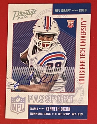 2016 Panini Prestige NFL Passport Ink /100 Kenneth Dixon Auto RC #8 ...